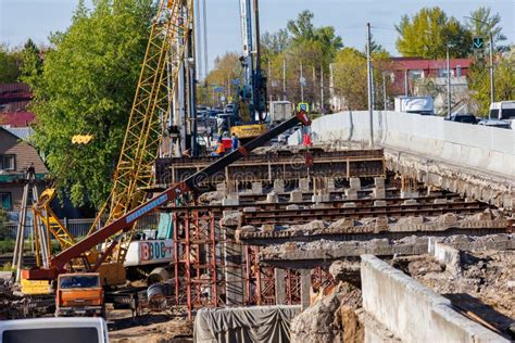 Bridge Reconstruction Process At Summer Day In Tula Russia Editorial