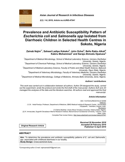 Pdf Prevalence And Antibiotic Susceptibility Pattern Of Escherichia Coli And Salmonella Spp
