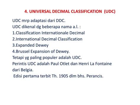 PPT 4 UNIVERSAL DECIMAL CLASSIFICATION UDC PowerPoint Presentation ID 4704723