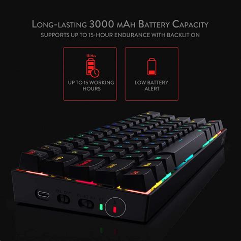 Redragon K530 Draconic 60% Compact RGB Wireless Mechanical Keyboard, 61 ...