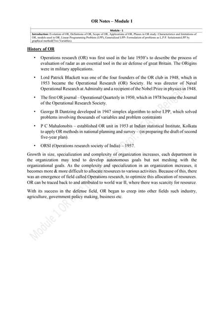 Operation Research Ppt Chapter One Ppt