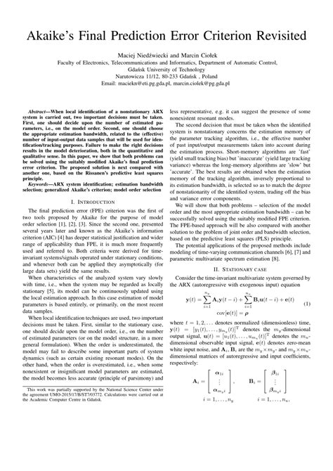 Pdf Akaikes Final Prediction Error Criterion Revisited