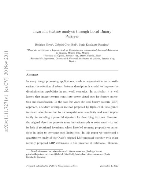 Pdf Invariant Texture Analysis Through Local Binary Patterns