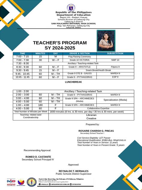 Template Of Class Program Teachers Program Pdf
