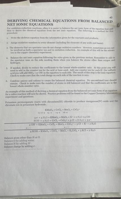 Solved Deriving Chemical Equations From Baianced Net Ionic
