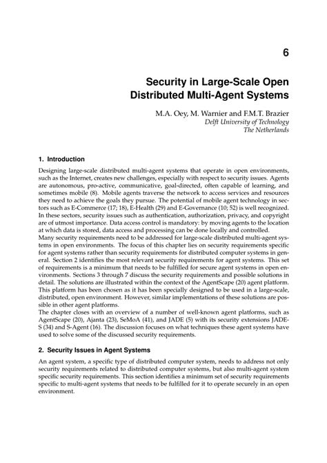 Pdf Security In Large Scale Open Distributed Multi Agent Systems
