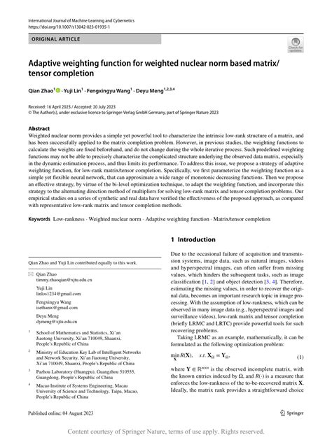 Adaptive Weighting Function For Weighted Nuclear Norm Based Matrixtensor Completion Request Pdf