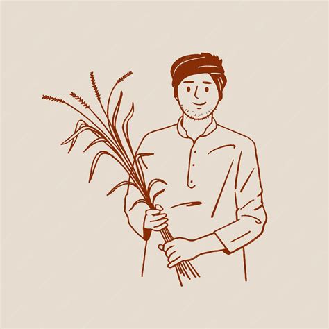 Premium Vector Indian Farmer Working In Farm Sketch Hand Drawn Vector