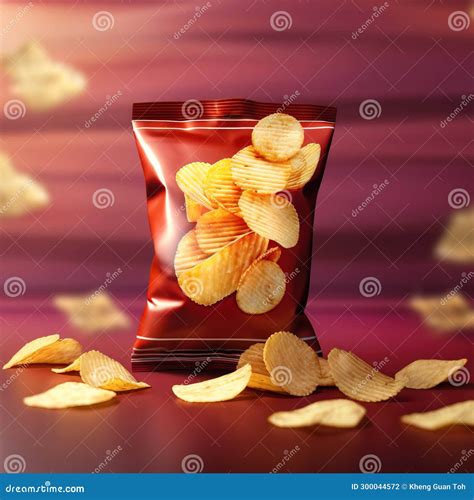 Bag Of Fried Potato Chips Blank Generic Packaging Mockup Photo Stock
