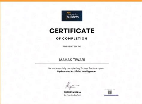 Mahak Tiwari On Linkedin Certificate Devtown Awscommunitybuilders Python