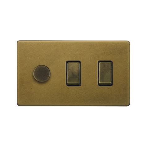 Lighting Old Brass 3 Gang Light Switch With 1 Dimmer 2x 2 Way Switch