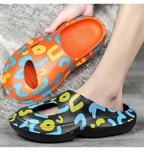 특이한 그래피티 컬러 경량 커플 남자 여자 슬리퍼 앞막힌 푹신한 발편한 사무실 아쿠아 여름 실내화 티몬