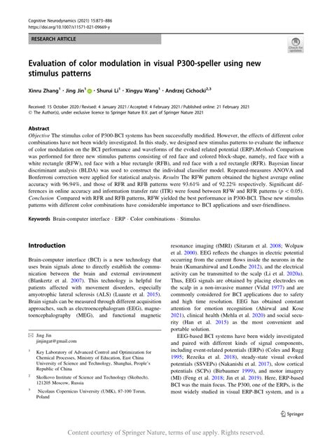 Evaluation Of Color Modulation In Visual P300 Speller Using New Stimulus Patterns Request Pdf