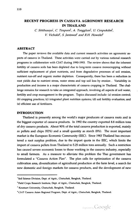Pdf Recent Progress In Cassava Agronomy Research In Thailand
