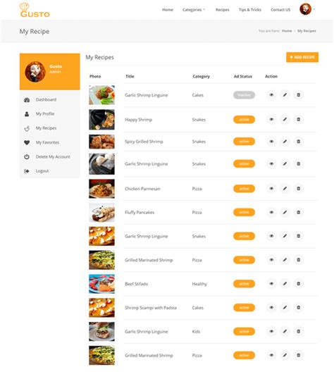 Gusto Recipe Management Php Script Inkthemes