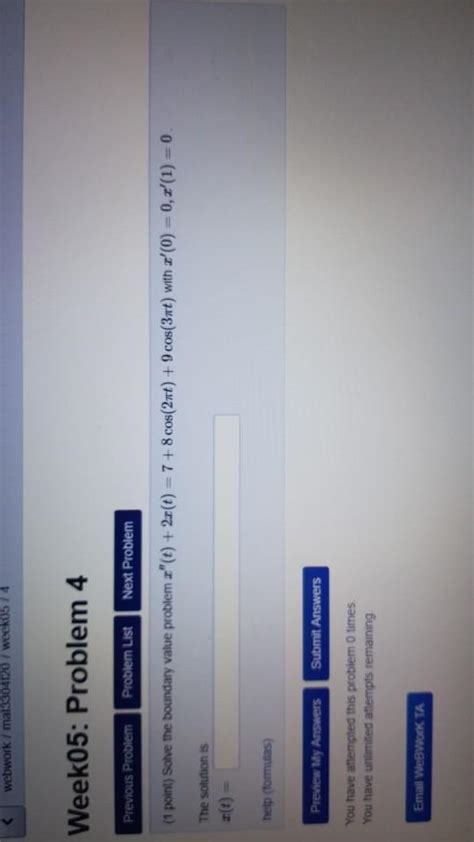 Solved Webwork Mat3304120 Week05 4 Week05 Problem 4