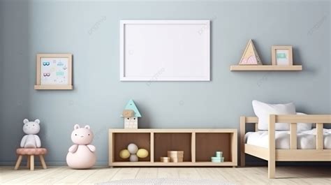 현대적인 빈 사진 프레임 3d 렌더링을 갖춘 세련된 어린이 침실 인테리어 어린이 방 아기 침실 장난감 방 배경 일러스트 및 사진 무료 다운로드 Pngtree