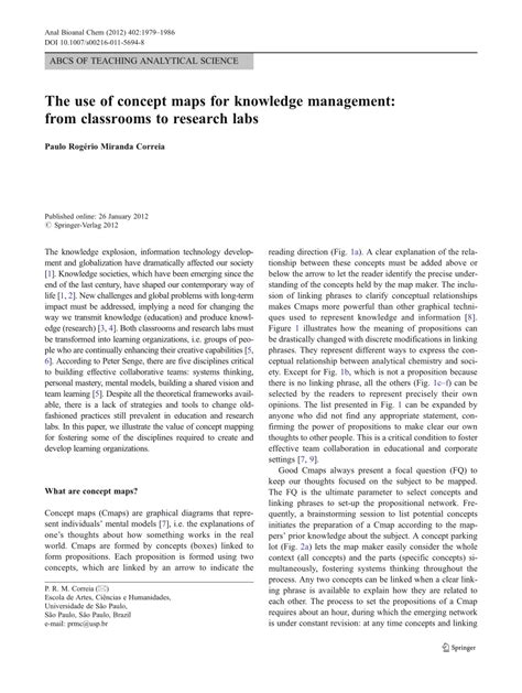 Pdf The Use Of Concept Maps For Knowledge Management From Classrooms To Research Labs