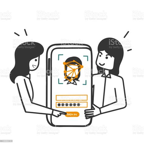 손으로 그린 낙서 모바일 스마트 폰 얼굴 인식 앱 그림 벡터 감지기에 대한 스톡 벡터 아트 및 기타 이미지 감지기 검증