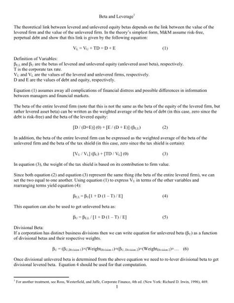 Beta Leverage And Divisional Beta