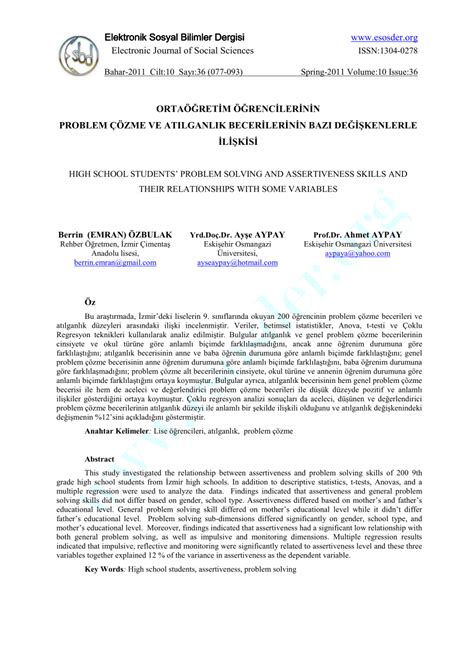 Pdf High School Students Problem Solving And Assertiveness Skills