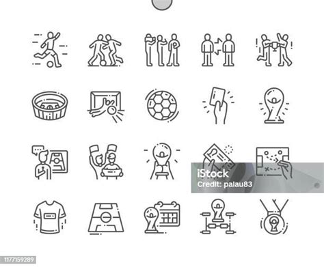 월드컵 잘 만들어진 픽셀 완벽한 벡터 얇은 라인 아이콘 30 웹 그래픽 및 응용 프로그램을위한 그리드 2배 간단한 최소한의 그림