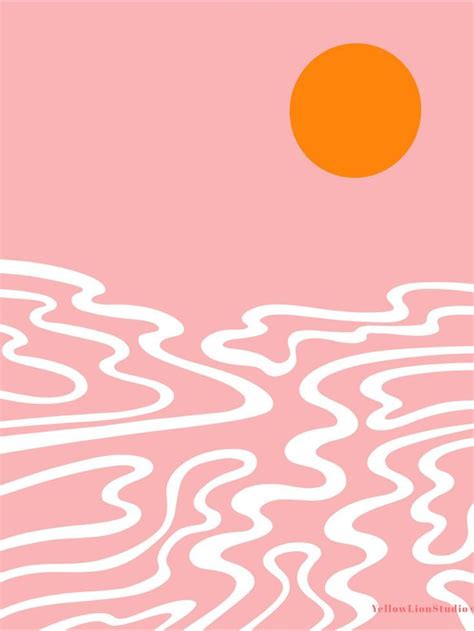 Pink Ocean Sunset Illustration Pink Printable Art Simple Art
