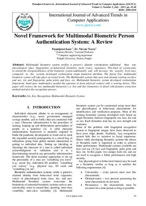 Pdf Novel Framework For Multimodal Biometric Person Authentication System A Review