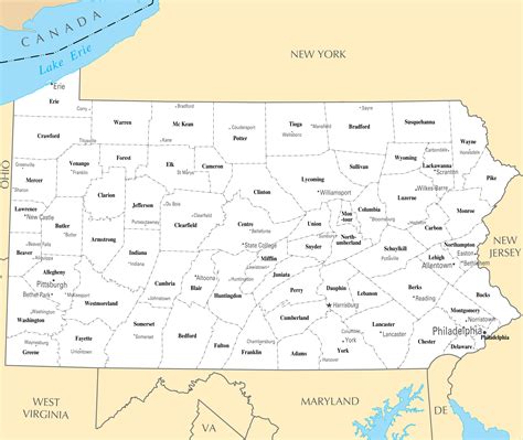 Large Administrative Map Of Pennsylvania State With Major Cities Pennsylvania State Usa