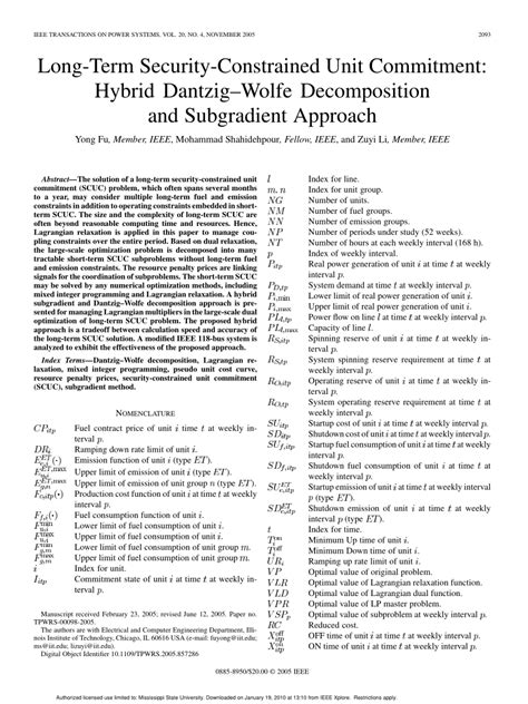 Pdf Long Term Security Constrained Unit Commitment Hybrid Dantzigwolfe Decomposition And