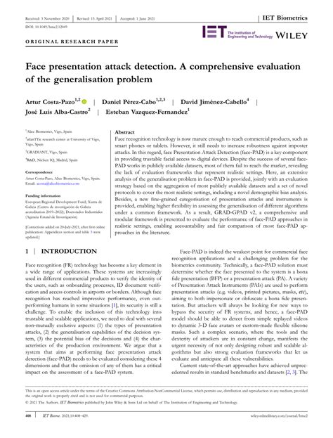 Pdf Face Presentation Attack Detection A Comprehensive Evaluation Of The Generalisation Problem