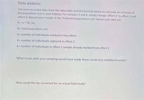 Solved Exercise Estimating Population Size Mark Recapture Chegg