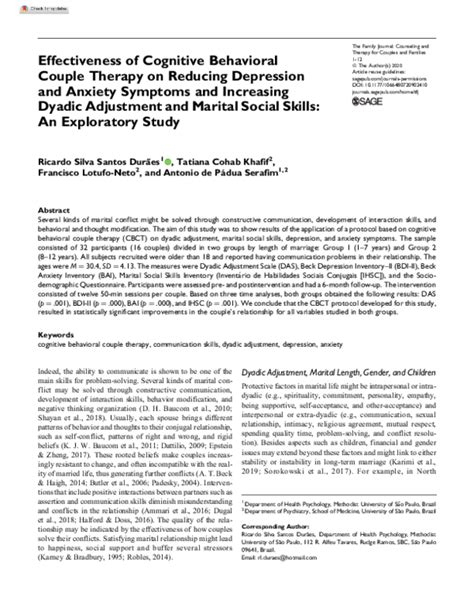 Pdf Effectiveness Of Cognitive Behavioral Couple Therapy On Reducing
