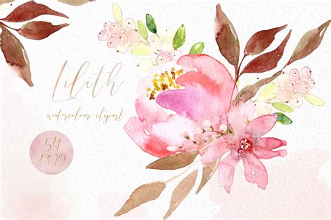 Lilith Pink Watercolour Flowers Clipart Design Cuts