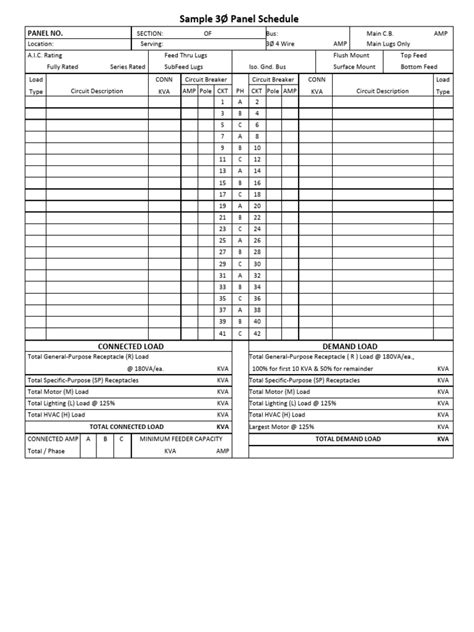 Panel Schedule Template 05 Three Phase Pdf Power Physics Machines
