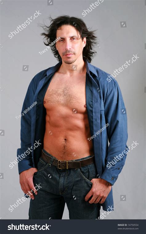 Handsome And Rugged Man In Open Shirt Stock Photo Shutterstock