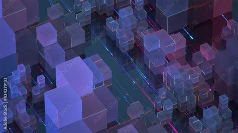 Blockchain Technology Background With Cubes And Glow Lines Seamless Loop 3d Render Animation
