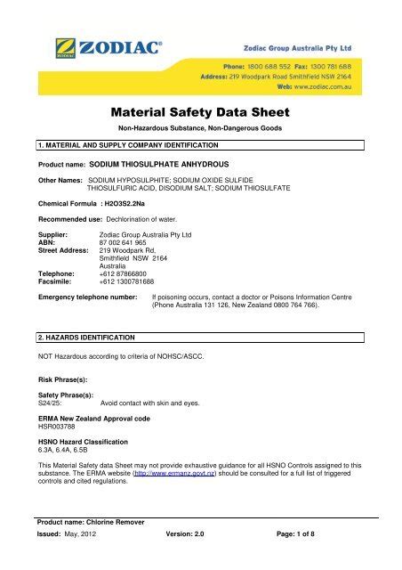 PDF MATERIAL SAFETY DATA SHEET CHLORINE GAS SECTION OFF
