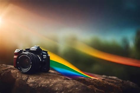Premium Ai Image A Camera With A Rainbow Of Colors On It