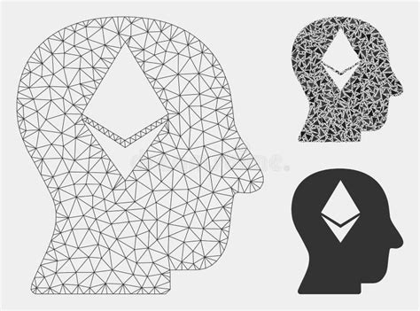 Ethereum Thinking Head Vector Mesh Wire Frame Model And Triangle Mosaic Icon Stock Vector