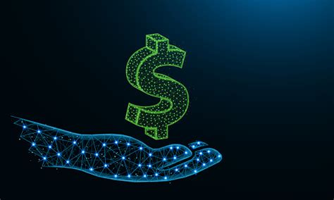 손으로 달러 기호 낮은 폴리 디자인 투자 또는 흰색 배경에 포인트와 선으로 만든 다각형 스타일 금융 보험 와이어 프레임 벡터 그림에 돈을 빌려 통화에 대한 스톡 벡터 아트