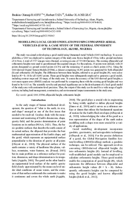 Pdf Modelling Local Geoid Undulations Using Unmanned Aerial Vehicles
