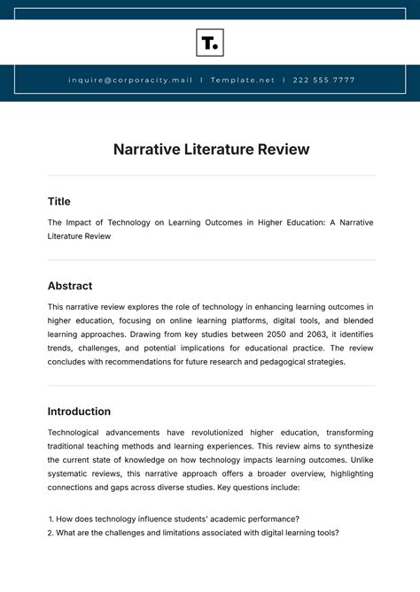 Free Narrative Literature Review Template To Edit Online
