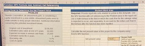 Solved A B Function Npv Formula Add Subtract Cell