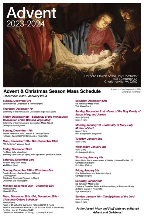 Advent Schedule 2023 2024 Holy Comforter Catholic Church
