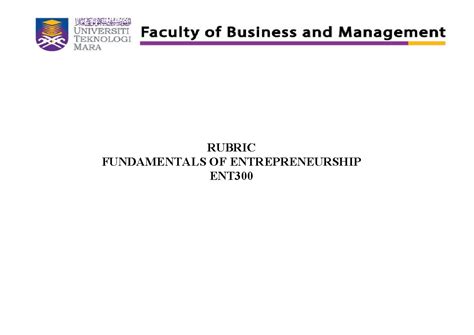 ENT300 Rubrics MAC2024 RUBRIC FUNDAMENTALS OF ENTREPRENEURSHIP ENT3