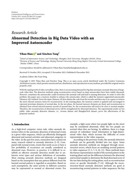 PDF Abnormal Detection In Big Data Video With An Improved Autoencoder