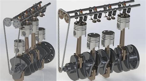 Dohc Inline Four Cylinder I4 Four Stroke Diesel Engine Animation Using Solidworks