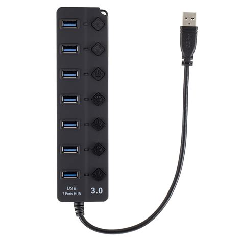 7 Port USB 3 0 HUB Splitter With Switch Button Super Speed USB3 0 5Gbps Ports For Data Transfer