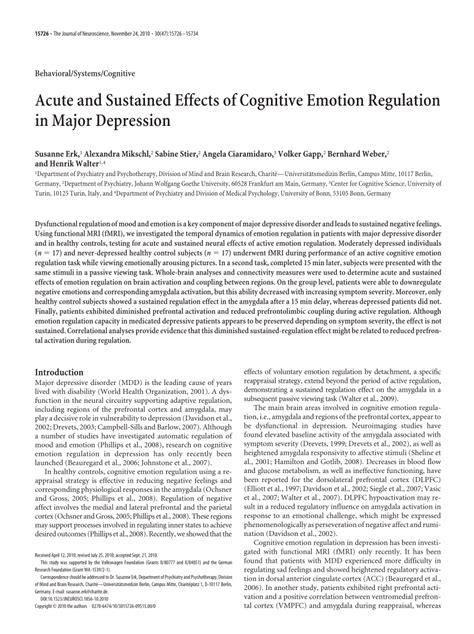 Pdf Acute And Sustained Effects Of Cognitive Emotion Regulation In